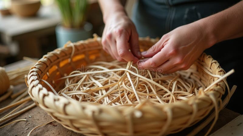 Person is Making a Basket Out of Straw Stock Photo - Image of basket ...