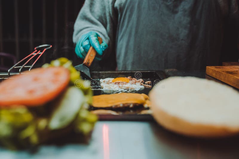 Person Making Burgers with Different Ingredients Stock Image - Image of ...