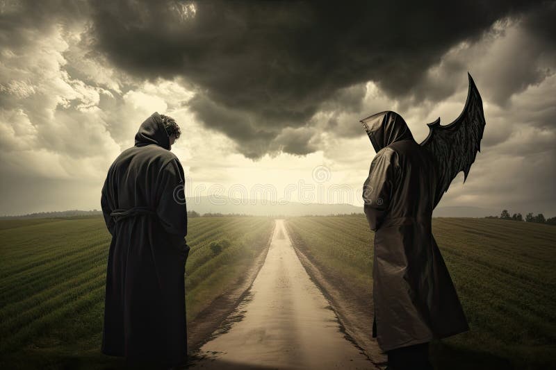 Person, Making Difficult Decision between Good and Evil, with Their ...