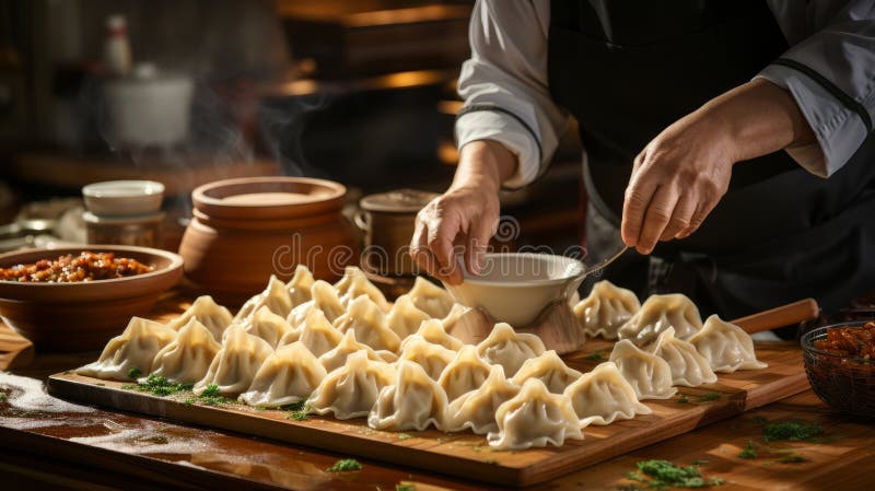 A Person is Making Dumplings on a Table Close-up. Generative AI. Stock ...