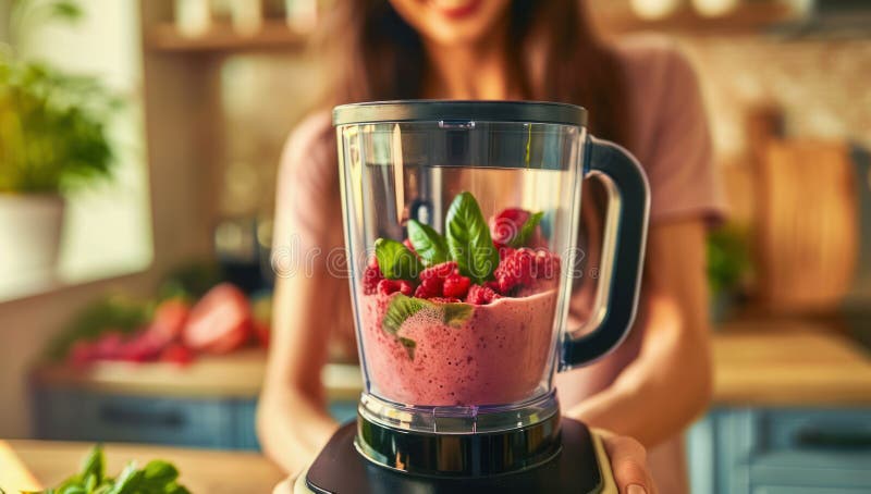 Person Making Fresh Smoothie in Blender. Generative Ai Stock ...