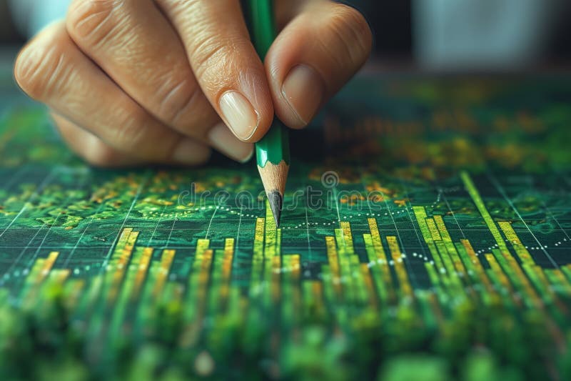 A Person is Drawing a Graph with a Pencil on a Map Stock Illustration ...