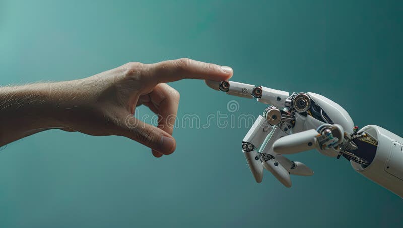 A Person is Making a Gesture by Touching a Robots Hand with Their ...