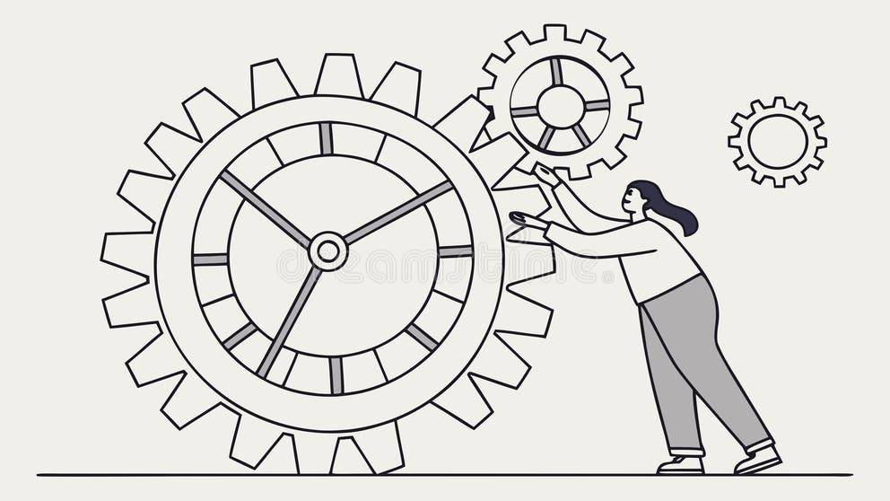 Person Managing Time with Gears and Clock, Efficiency, Vector Design ...