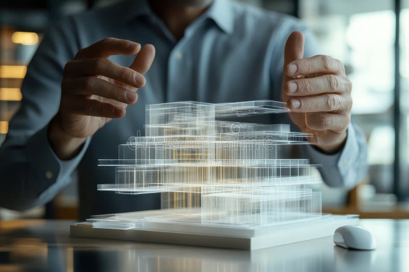 A Person Manipulating a Transparent Architectural Model in a Modern ...