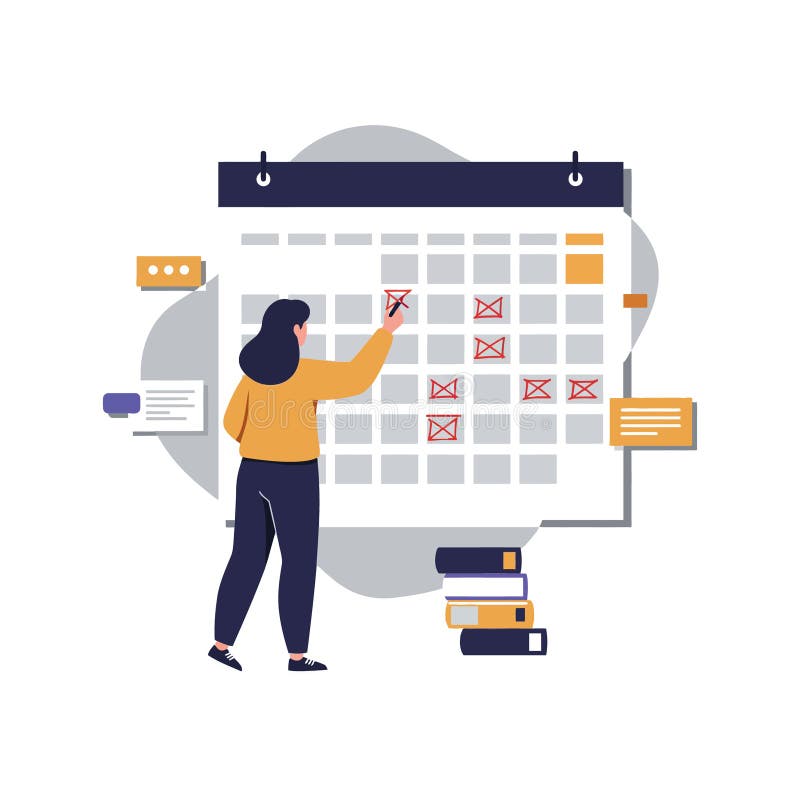 Person Marking Dates on Calendar in Flat Vector Art Style Stock Vector ...