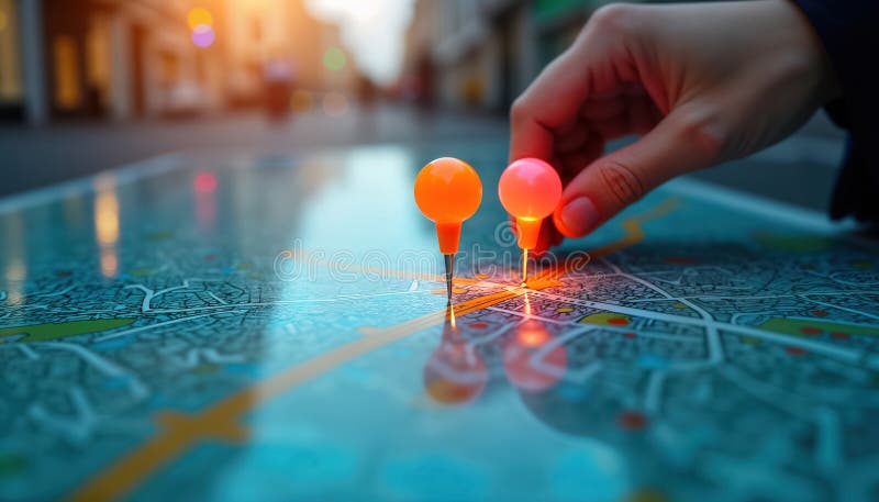 Person Marks Start, Destination Points on City Map. GPS Navigation ...