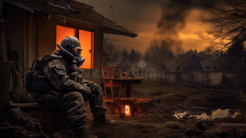 Person in a Mask Sitting Outside in Apocalyptic Situation Stock ...
