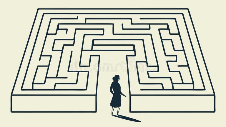 Person in Maze Problem Solving, Challenge and Direction, Vector Design ...