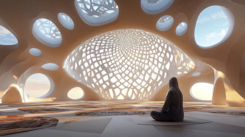 Person Meditating in a Modern Architectural Space Stock Illustration ...