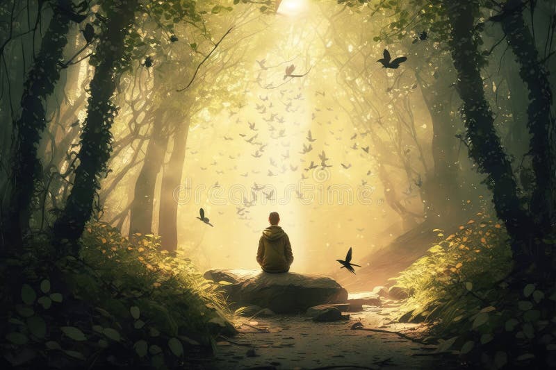 Person, Meditating in Peaceful Forest Setting, with Birds Chirping and ...