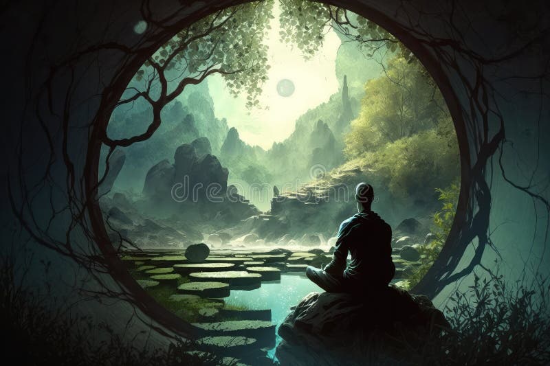 Person, Meditating in Peaceful Setting, with Source of Consciousness ...