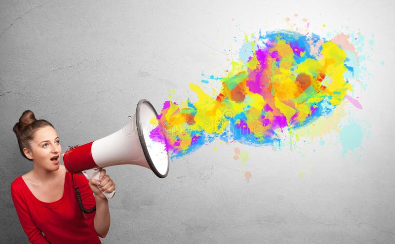 Paint Splash with Person and Megaphone Stock Image - Image of color ...