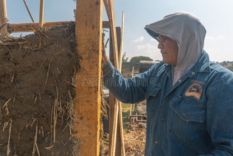 Hands a Man Building a Wall with Reed and Mud Stock Image - Image of ...