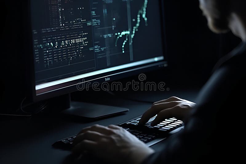 Person Monitors the Data on the Computer Screen. Close-up. Generative ...