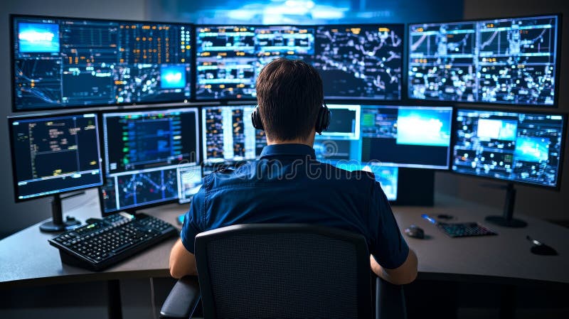 A Person Monitors Multiple Screens Displaying Data and Analytics in a ... A Person Monitors Multiple Screens Displaying Data and Analytics in a ...