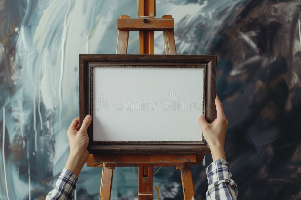 Person Mounting an Empty Frame on an Easel Stock Photo - Image of ...