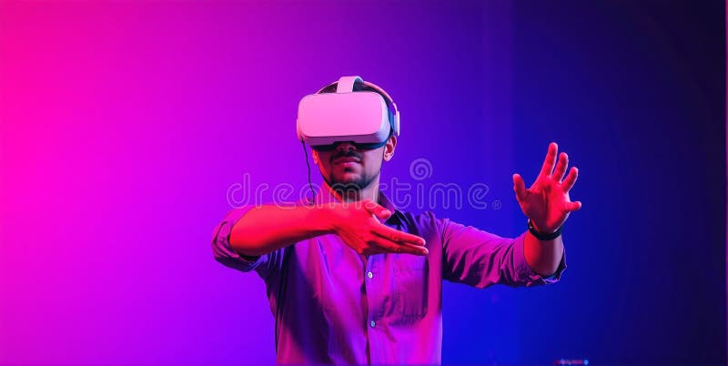 Person Moves in a Virtual Reality with a Virtual Reality Headset on the ...