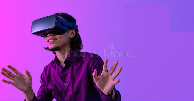 Person Moves in a Virtual Reality with a Virtual Reality Headset on the ...