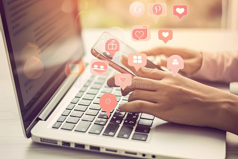 A Person is Multitasking with a Laptop and Cell Phone in an Office ...