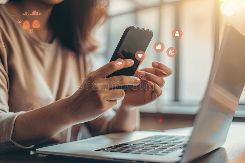 Person Multitasking with Laptop and Cell Phone, Using Gestures and ...