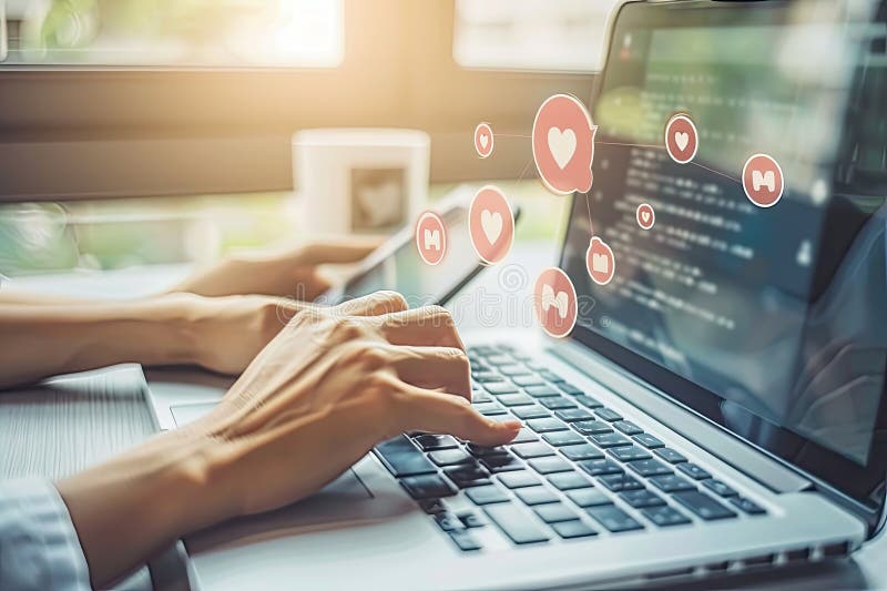 A Person is Multitasking with a Laptop and Cell Phone in an Office ...