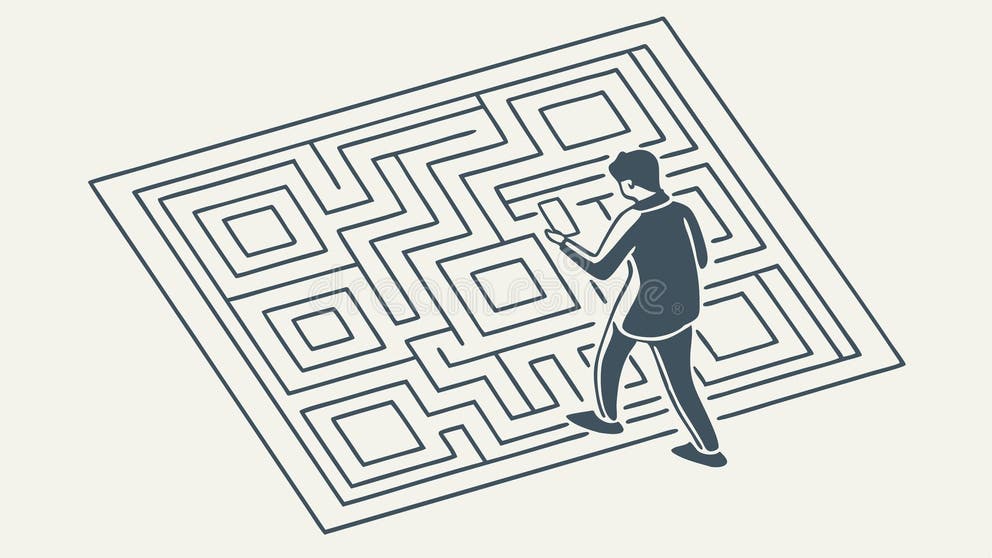 Person Navigating Complex Maze, Problem Solving, Vector Design ...