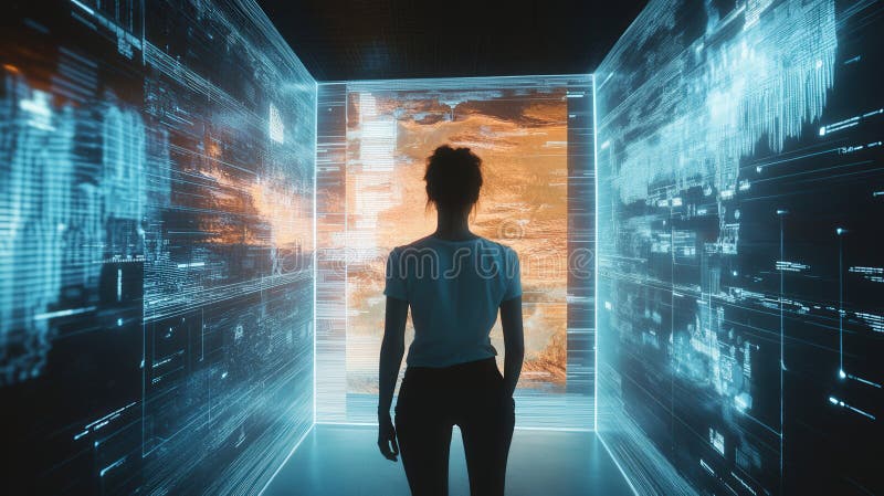 Person Navigating a Digital Landscape Stock Photo - Image of analytics ...