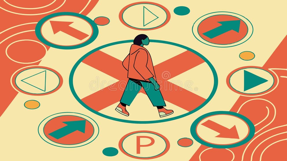 Person Navigating Directions on a Circular Map, Vector Design ...