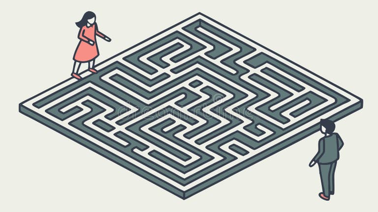 Person Navigating Isometric Maze, Challenge and Problem Solving, Vector Design Generative AI ...