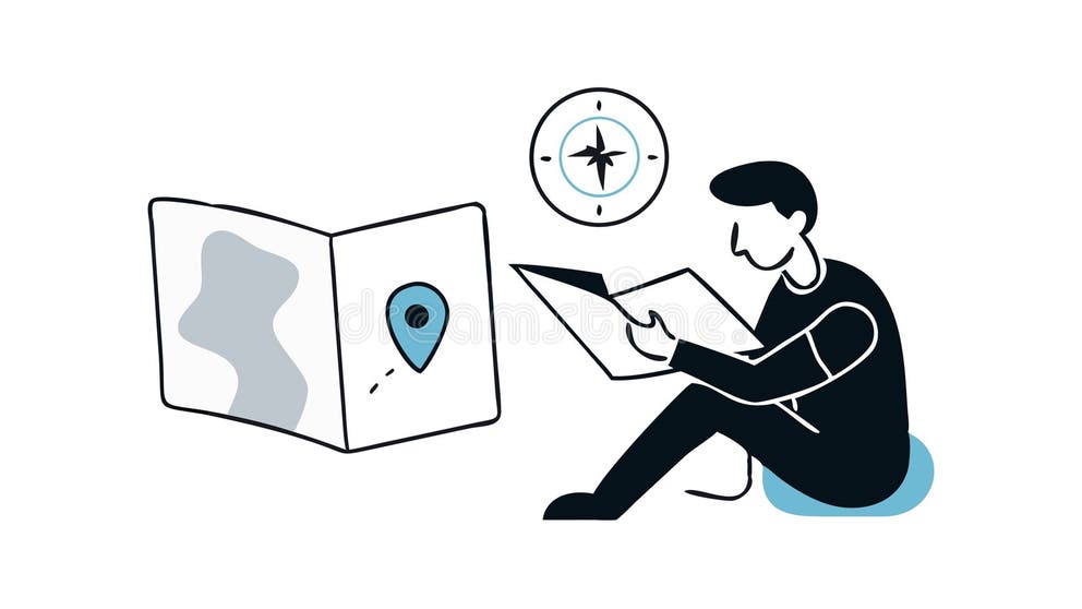 Person Navigating Map Compass Illustration, Vector Design Generative AI ...