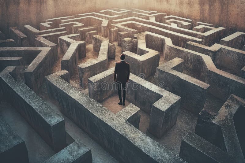Person Navigating a Maze or Labyrinth, Symbolizing Problem-solving and ...