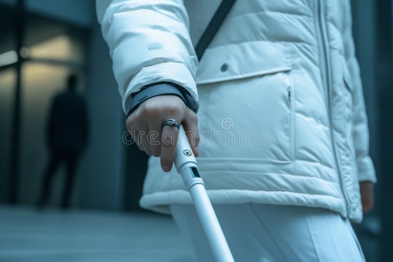 Person Navigating Urban Environment Using Electronic Walking Cane ...