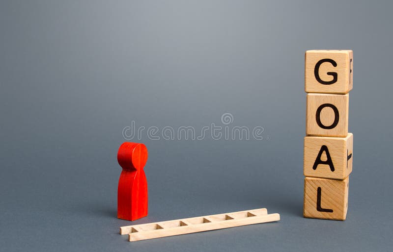 Person Near Goal Blocks Tower and a Fallen Ladder. Using Tools To Solve ...