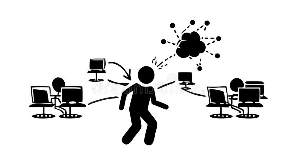 Person Networking between Multiple Computers Vector Silhouette, Vector ...