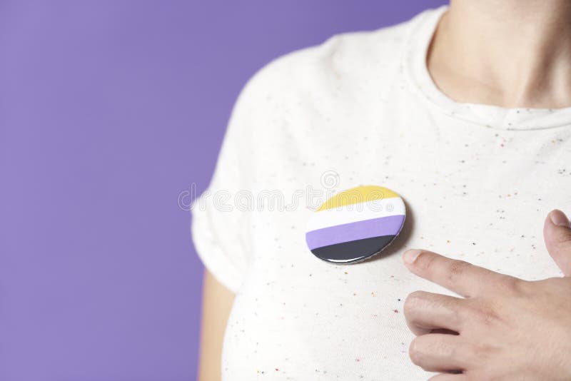 Person with a Non Binary Flag Badge; Gender Diversity, Identity Pride ...