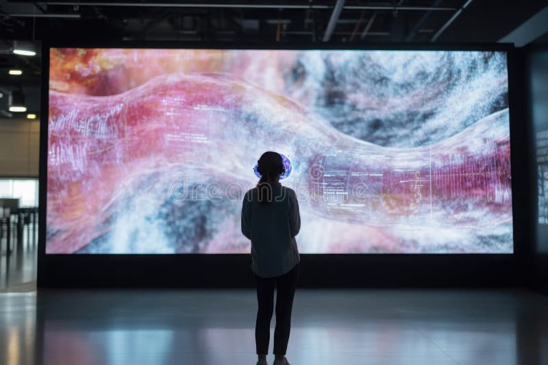 Person Observes Dynamic Art Display in Modern Gallery Space with ...