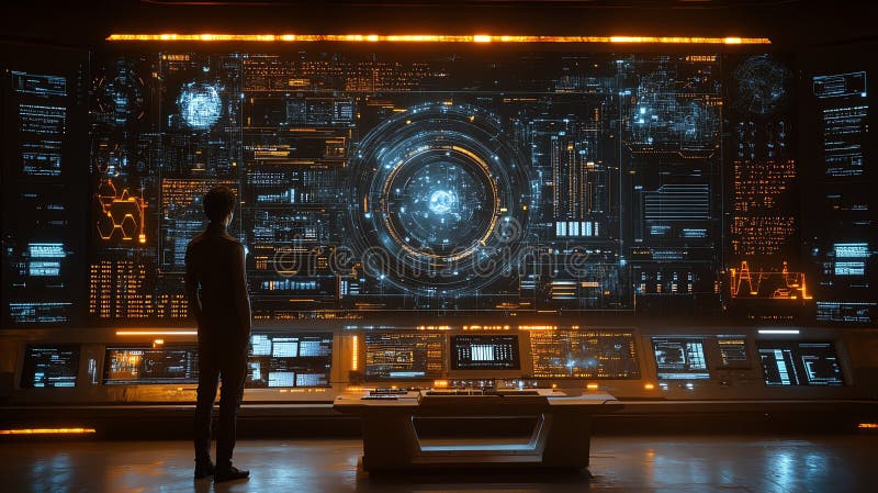 A Person Observes a Futuristic Control Panel Filled with Digital ...