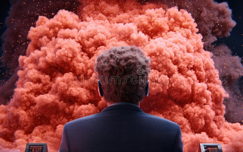 A Person Observes a Large Explosion of Vibrant Red Smoke, Creating a ...