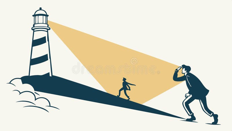 Person Observes Lighthouse Light Beam, Guiding Hope and Direction ...