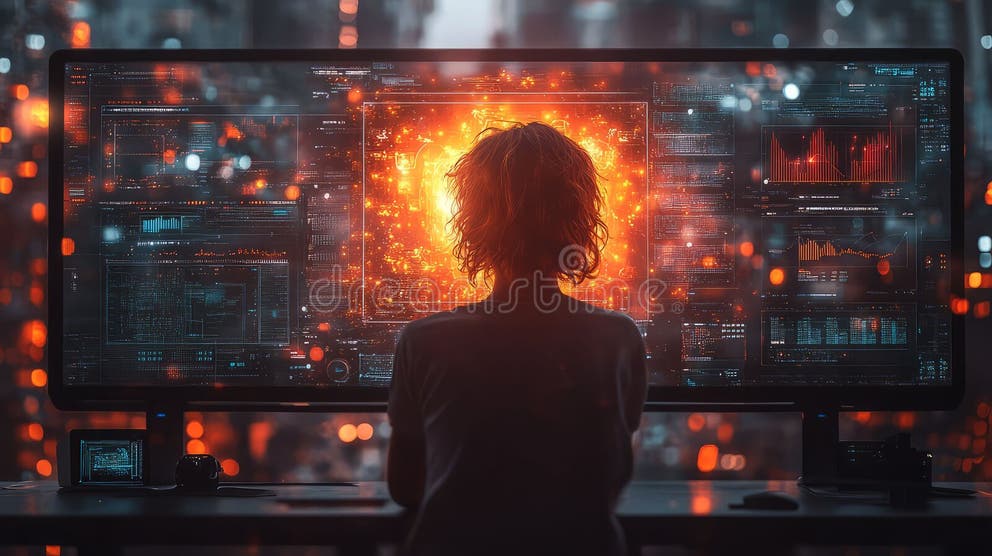 A Person Observing Complex Data Visualizations on a Large Digital ...