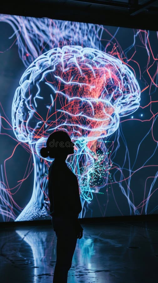 Person Observing a Digital Brain Installation Stock Photo - Image of ...