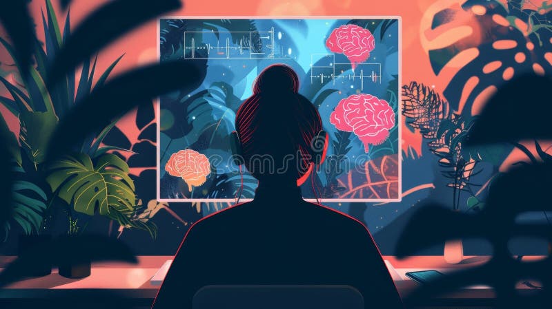 A Person Observing Their Brainwave Activity on a Computer Screen during ...