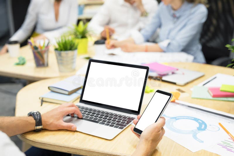 Person in Office Working on Laptop and Computer Stock Photo - Image of ...