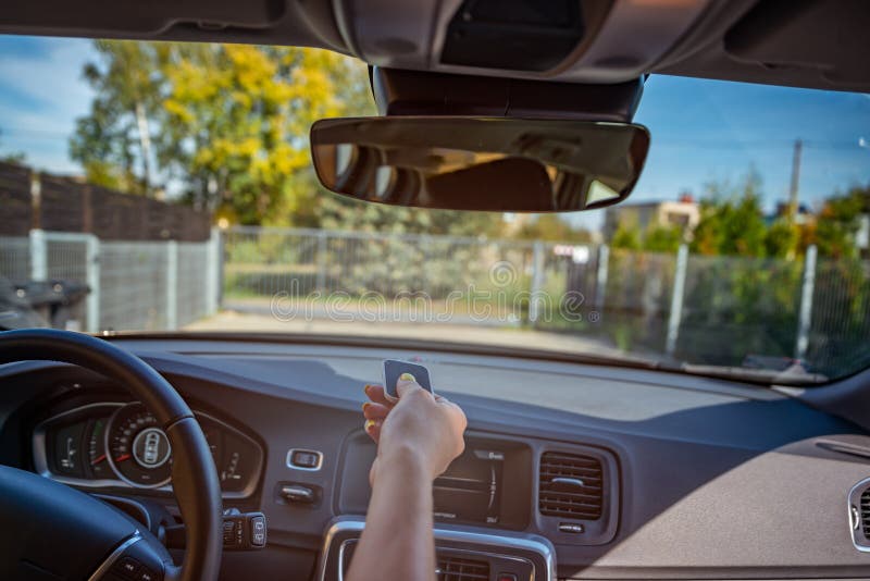 Person Opening Automatic Property Gate with Remote Control Stock Image ...