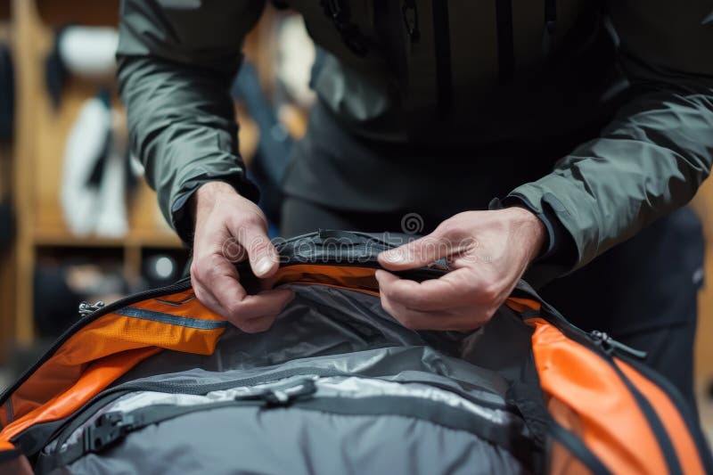 Person Opening a Bright Orange Backpack Stock Illustration ...