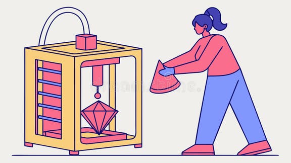 Person Operating 3D Printer, Digital Fabrication, Innovation, Vector ...