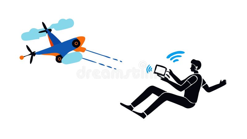 Person Operating Drone with Airplane in Background, Remote Control Fun ...