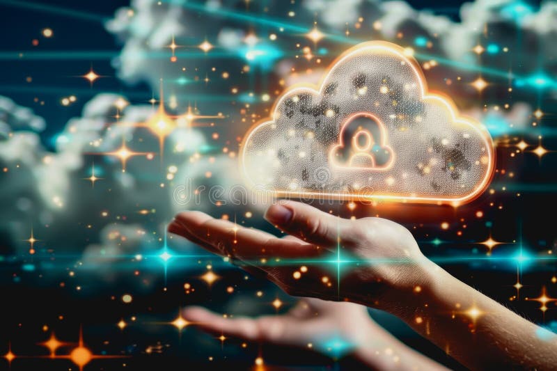 Person Operating Sophisticated Digital Cloud Interface in State of the Art Data Center Stock ...