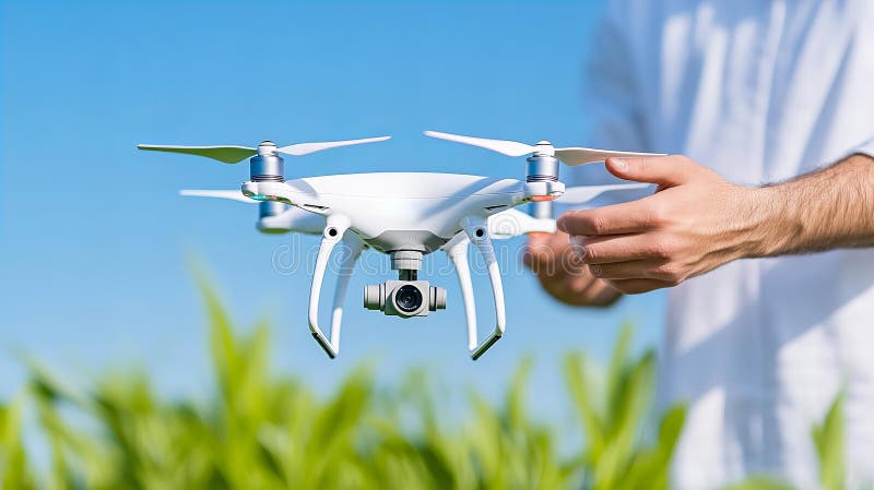 Person Operating White Drone in Green Field Stock Illustration ...
